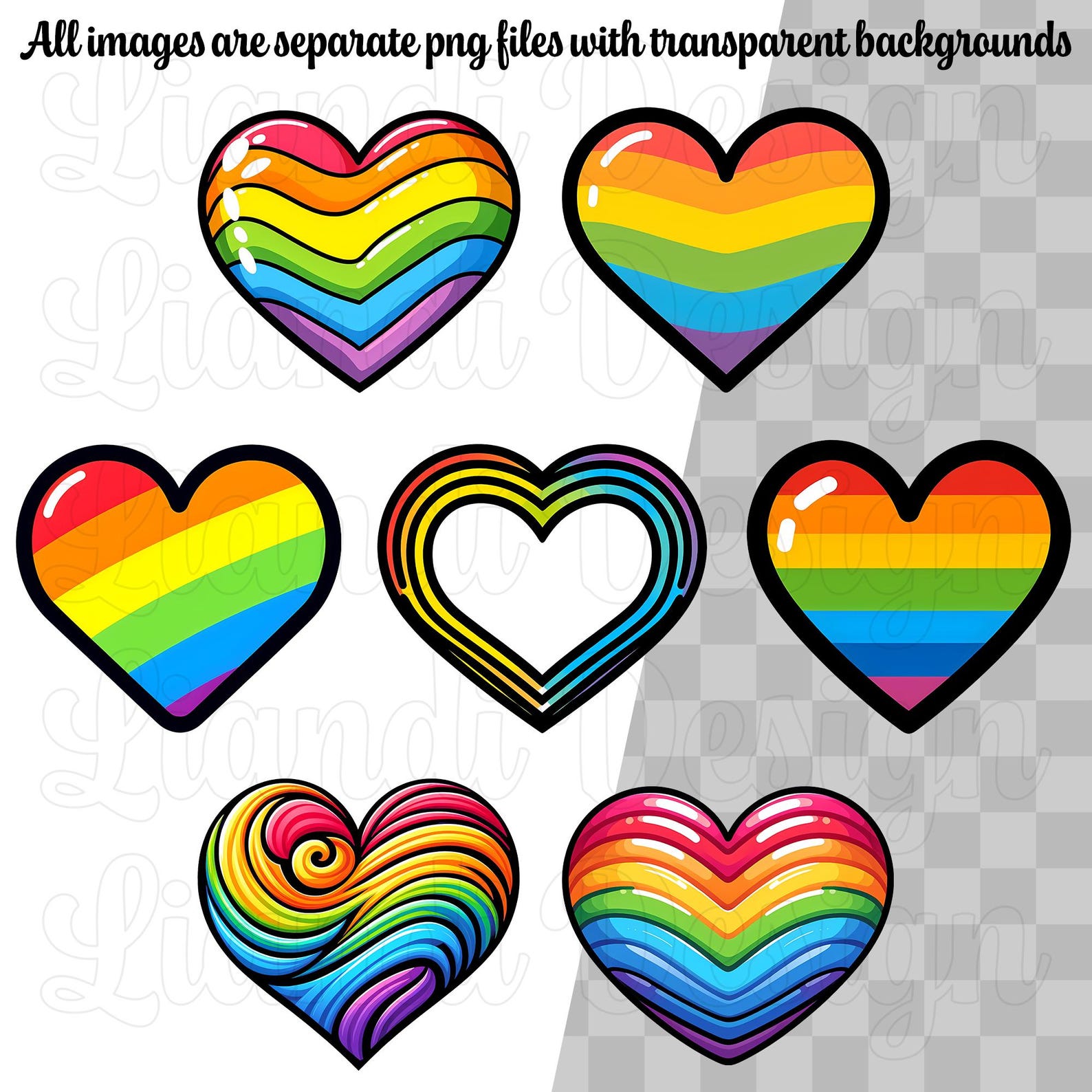 Rainbow Hearts Clipart - 15 Colorful Rainbow Heart Graphics for DIY ...