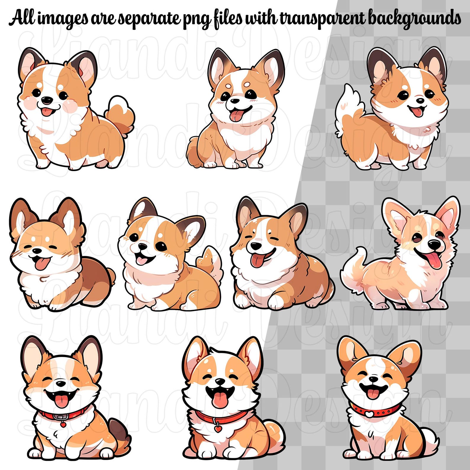 Kawaii Corgis Clipart - 20 Cute and Happy Corgi Dog Graphics for DIY ...