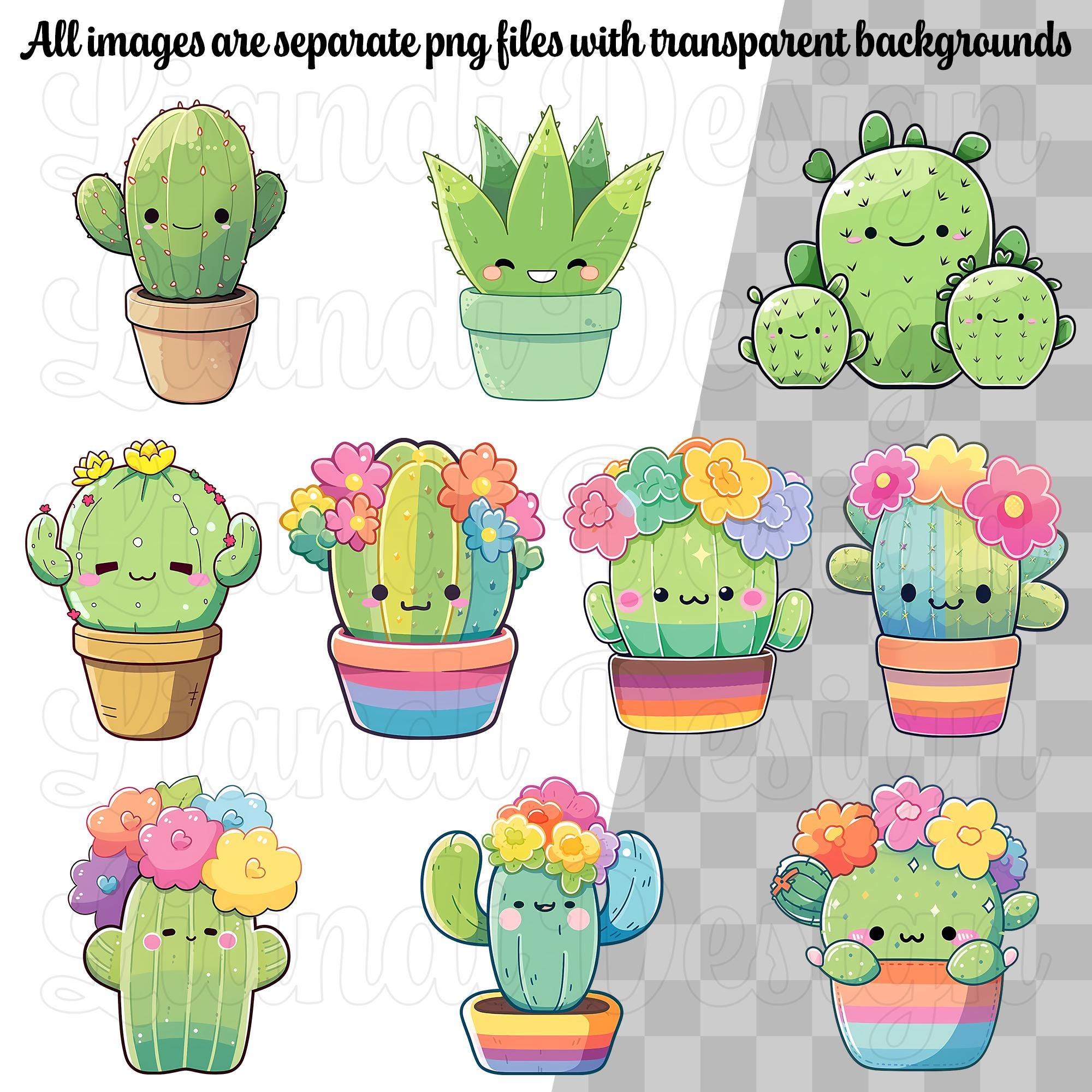 Kawaii Succulents Clipart - 20 Cute and Colorful Succulent and Cactus ...