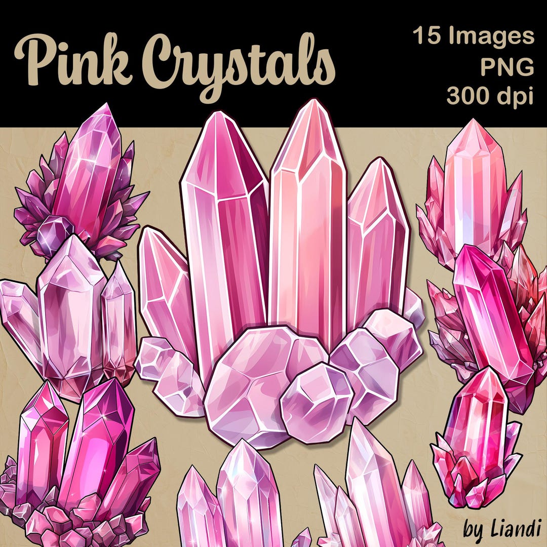 Pink Crystals Clipart - 15 Rose Quartz Crystal Graphics for DIY ...