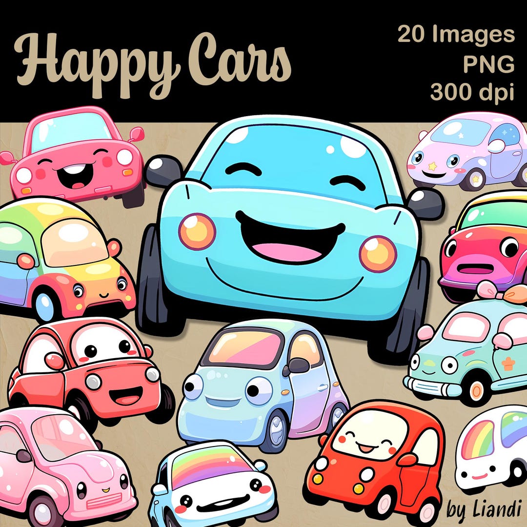 Kawaii Cars Clipart - 20 Cute and Colorful Car Graphics for DIY ...