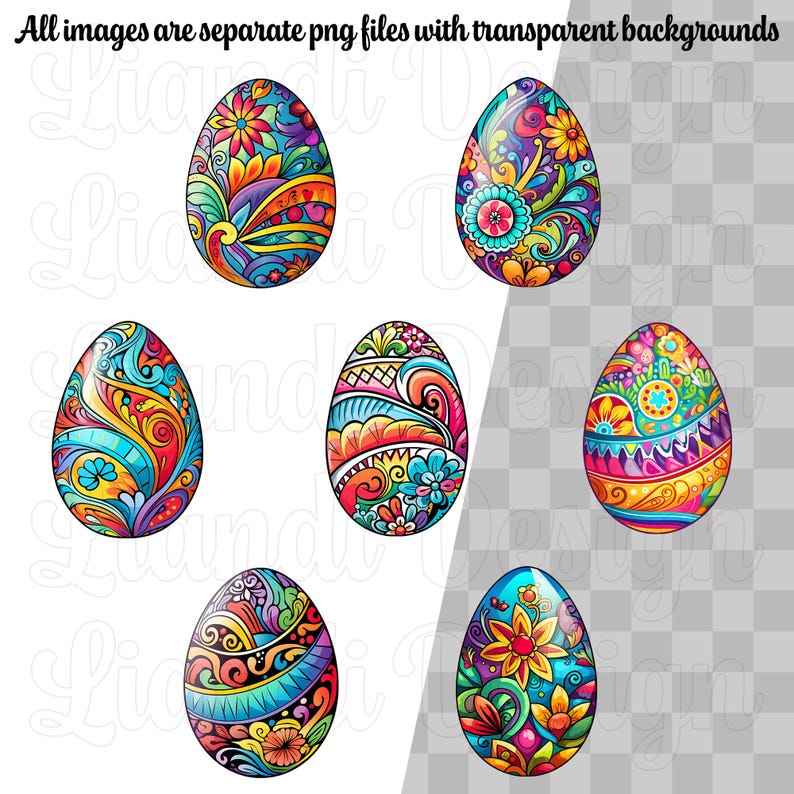 Colorful Easter Eggs Clipart - 15 Trippy Easter Egg Graphics for DIY ...