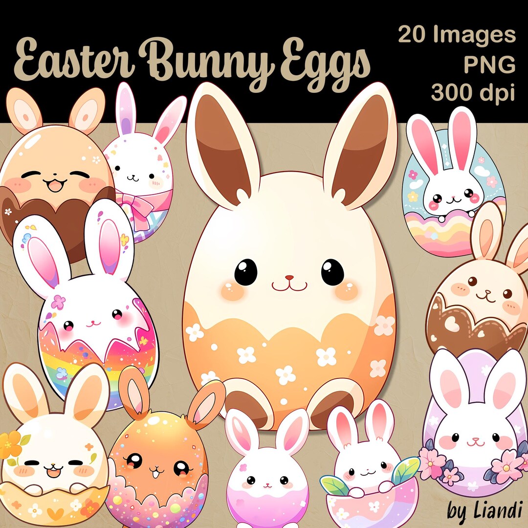 Kawaii Easter Bunny Eggs Clipart - 20 Cute Easter Egg With Bunny Ears ...
