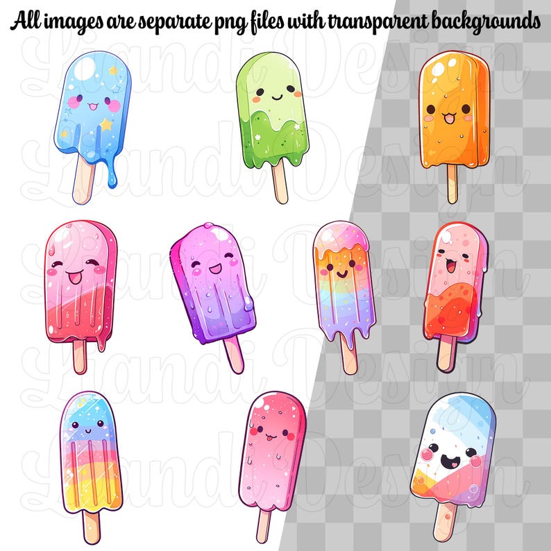 Kawaii Popsicles Clipart - 20 Cute and Colorful Ice Lolly Graphics for ...