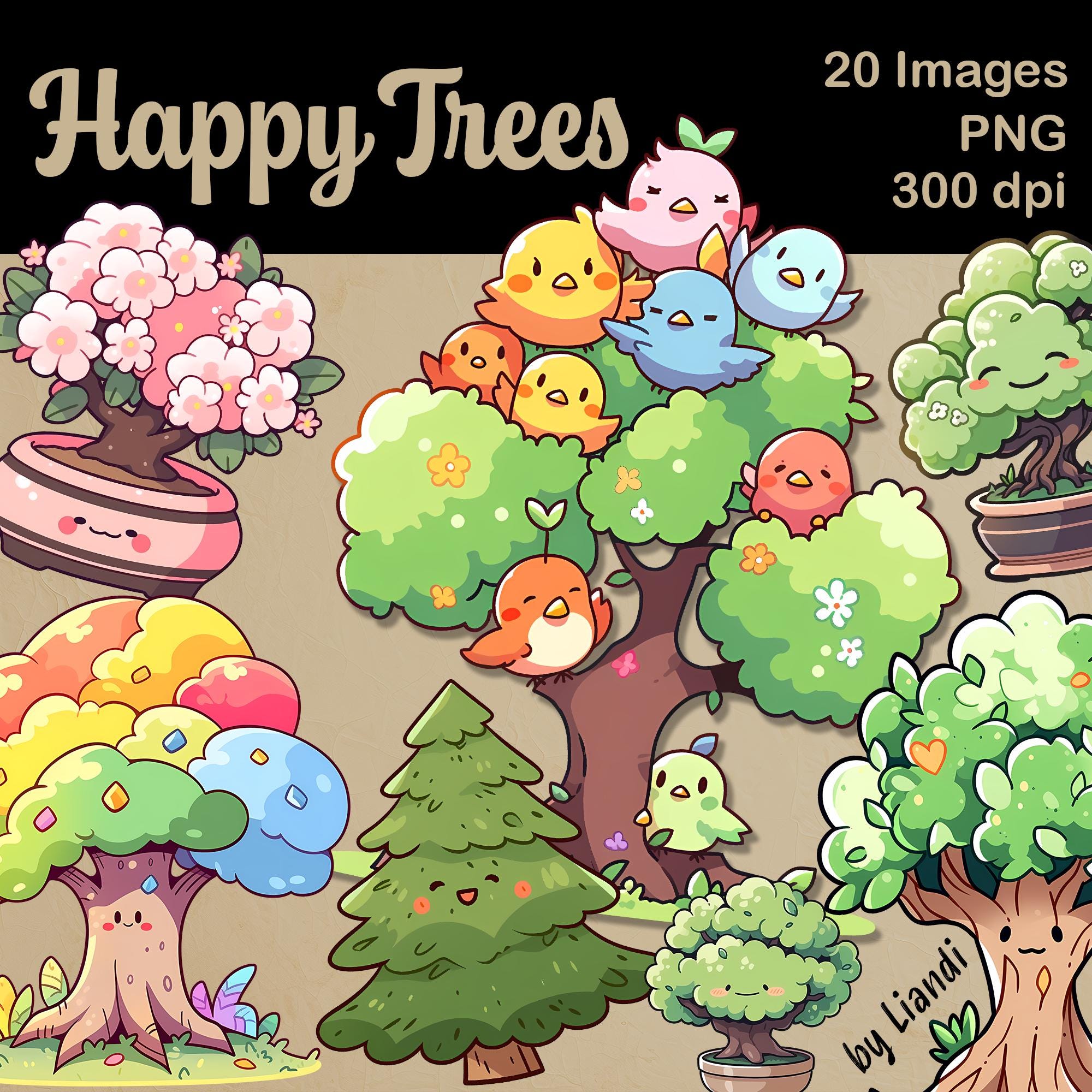 Kawaii Trees Clipart - 20 Cute and Colorful Tree and Bonsai Graphics ...