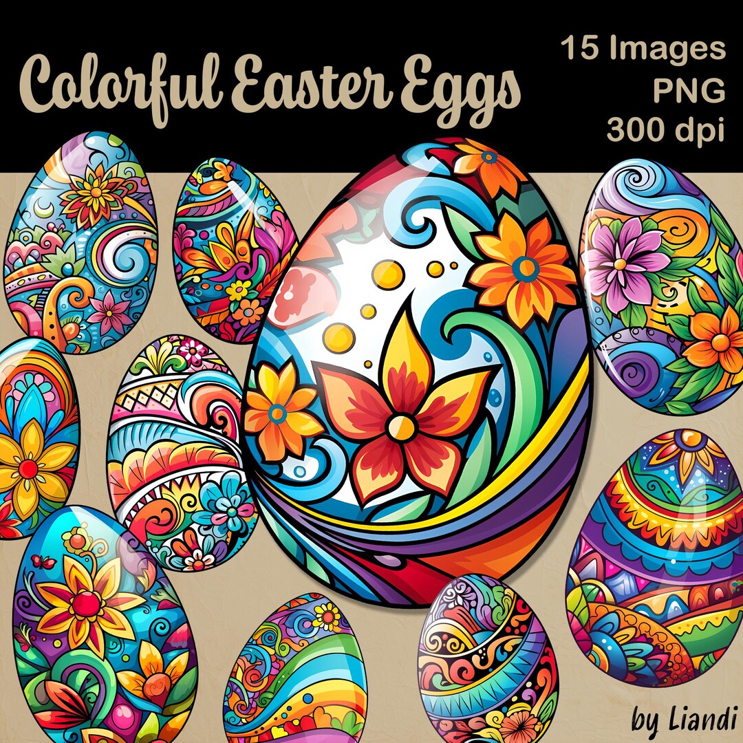 Colorful Easter Eggs Clipart - 15 Trippy Easter Egg Graphics for DIY ...
