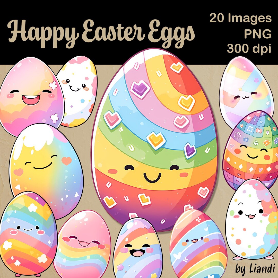 Kawaii Easter Eggs Clipart - 20 Cute and Happy Easter Egg Graphics for ...