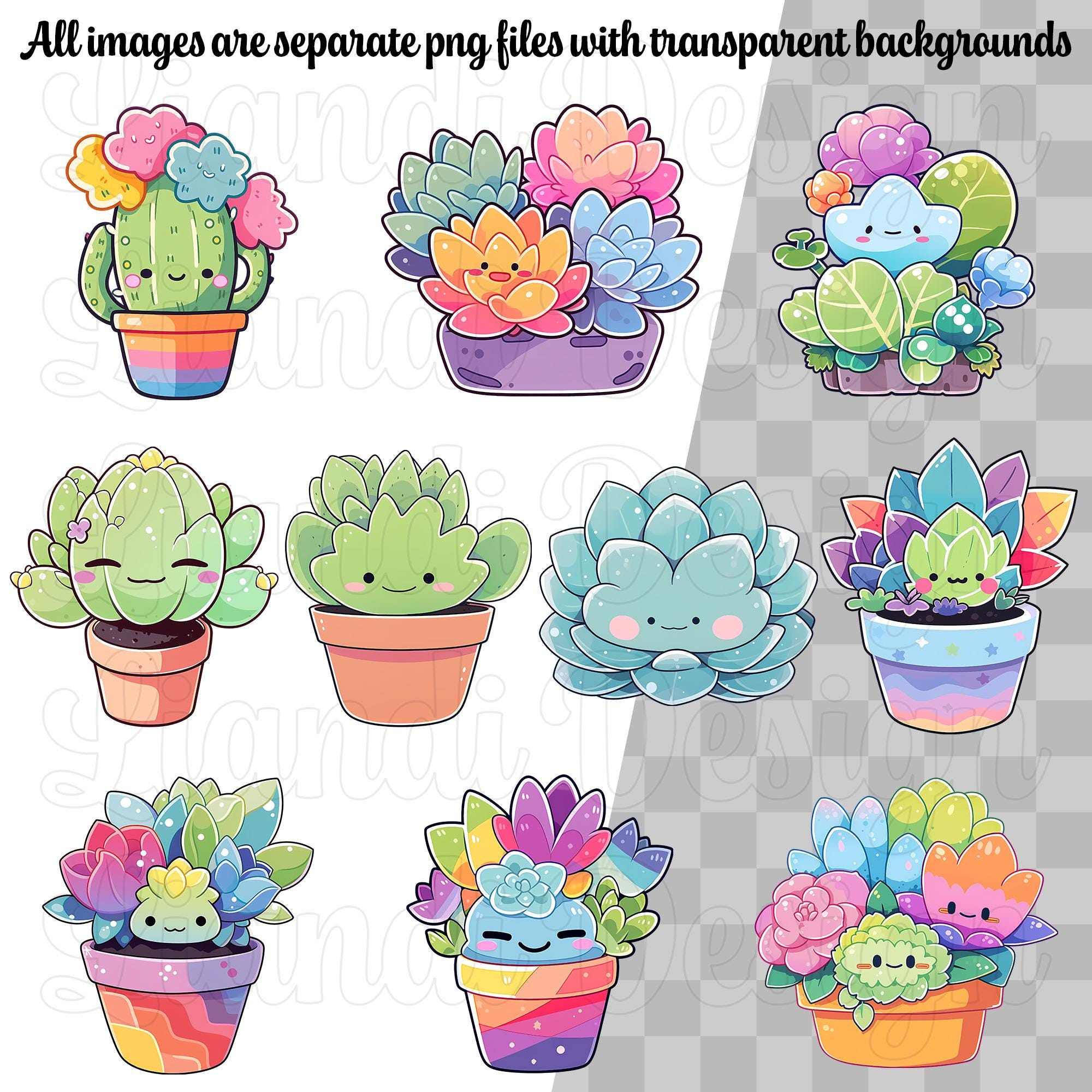 Kawaii Succulents Clipart - 20 Cute and Colorful Succulent and Cactus ...