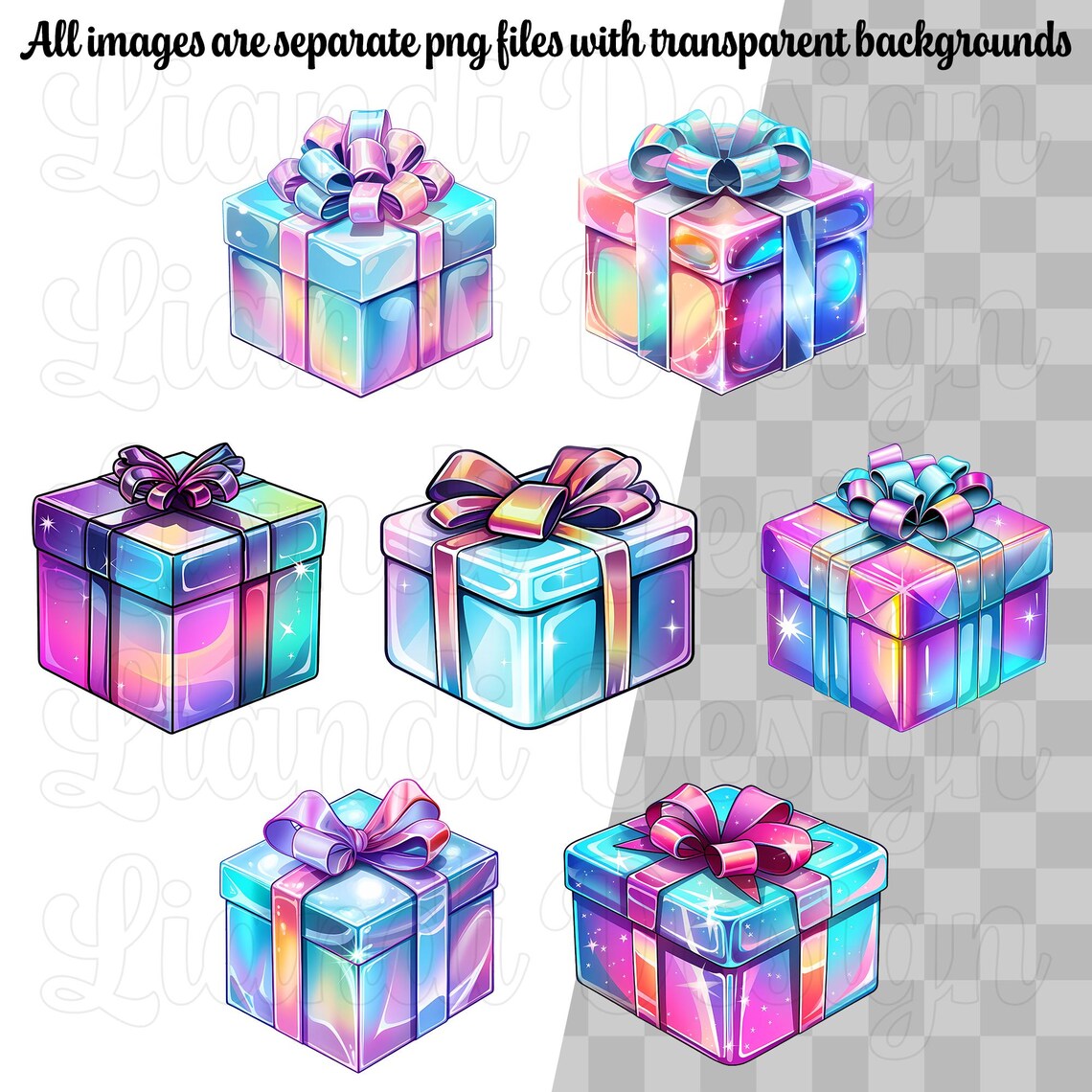 Shiny Gift Boxes Clipart - 15 Colorful Iridescent Present Box Graphics ...