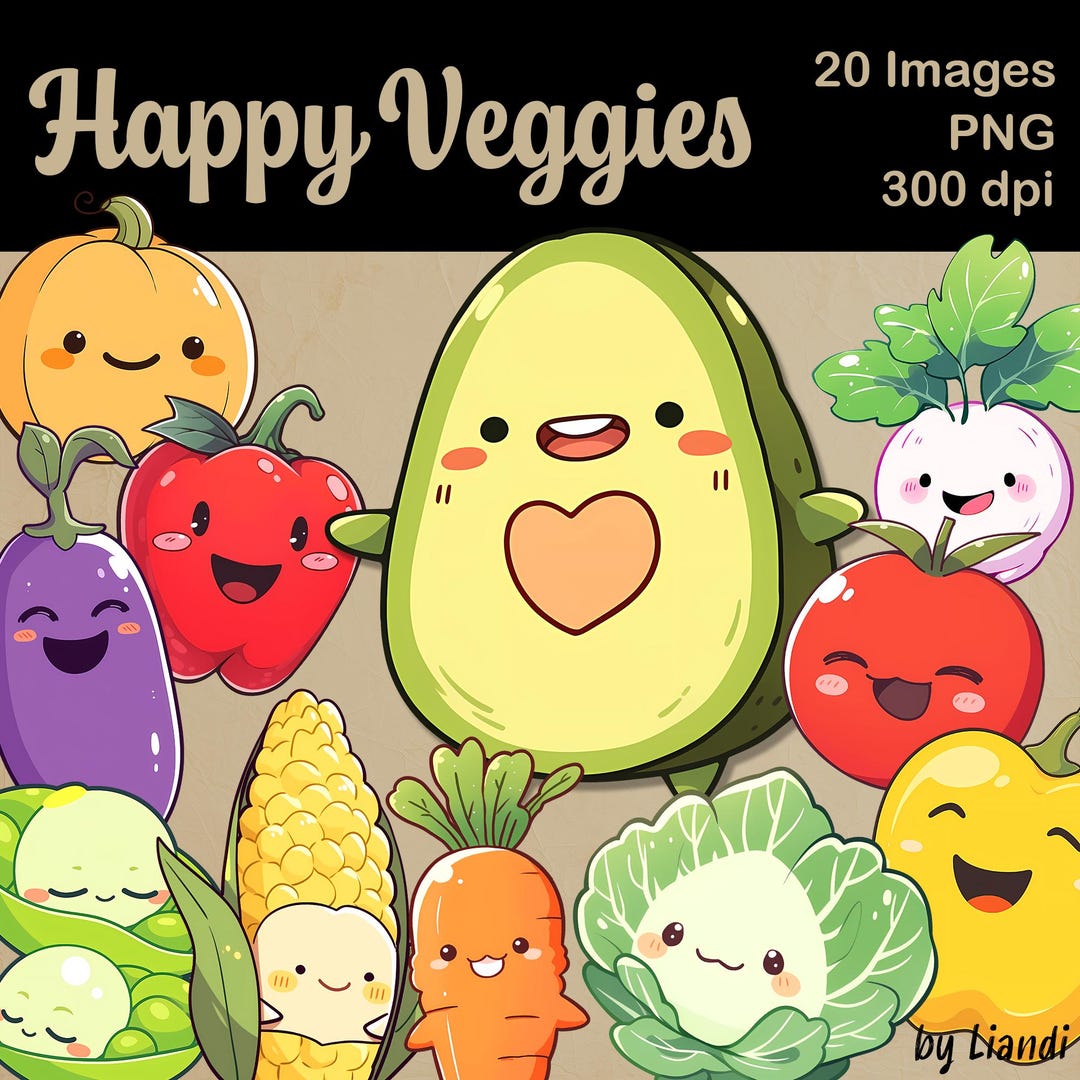 Kawaii Veggies Clipart - 20 Cute and Colorful Vegetable Graphics for ...