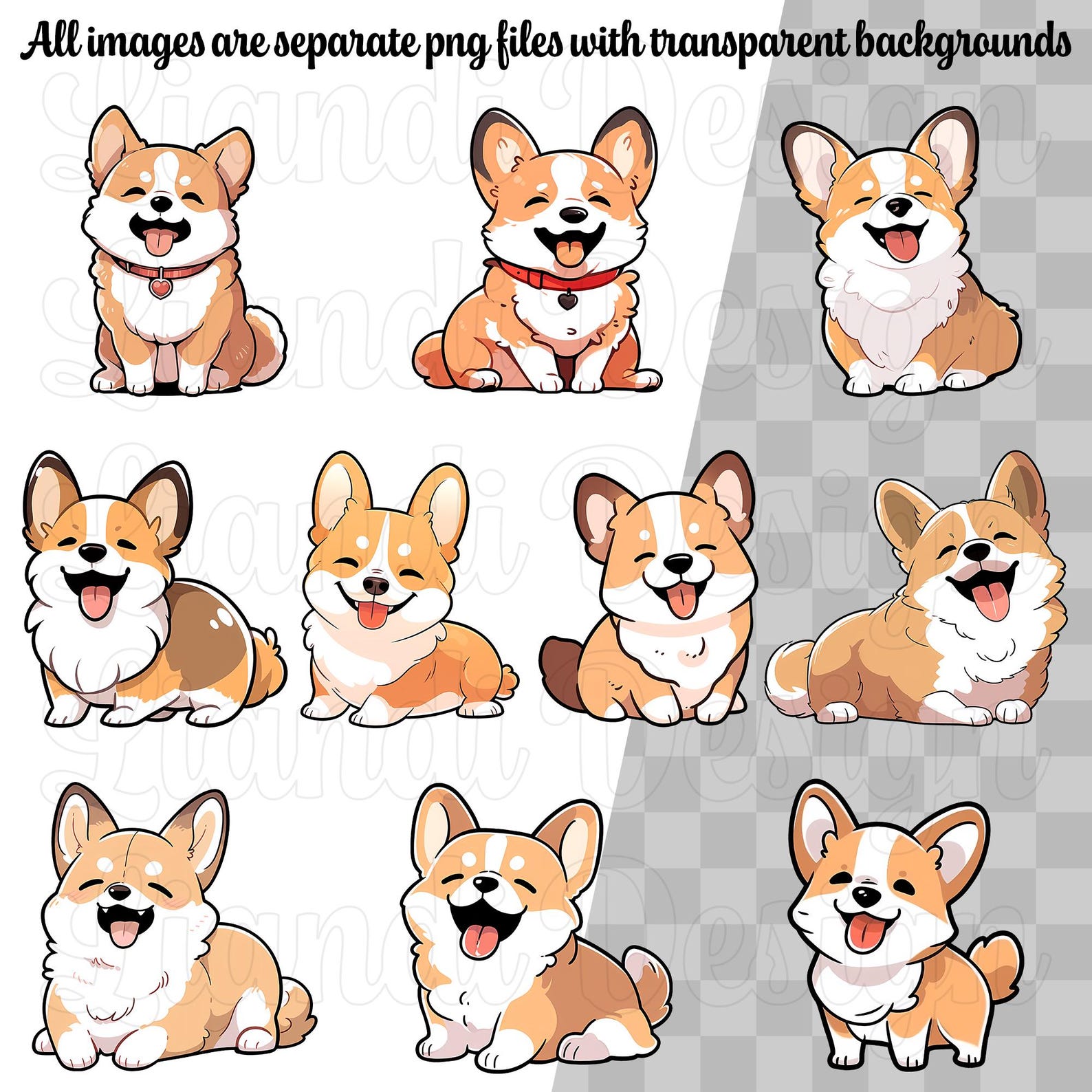 Kawaii Corgis Clipart - 20 Cute and Happy Corgi Dog Graphics for DIY ...