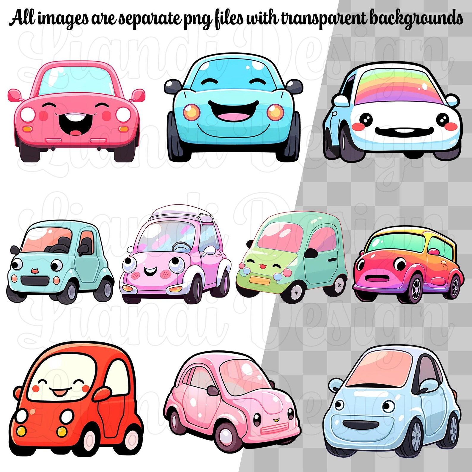 Kawaii Cars Clipart - 20 Cute and Colorful Car Graphics for DIY ...