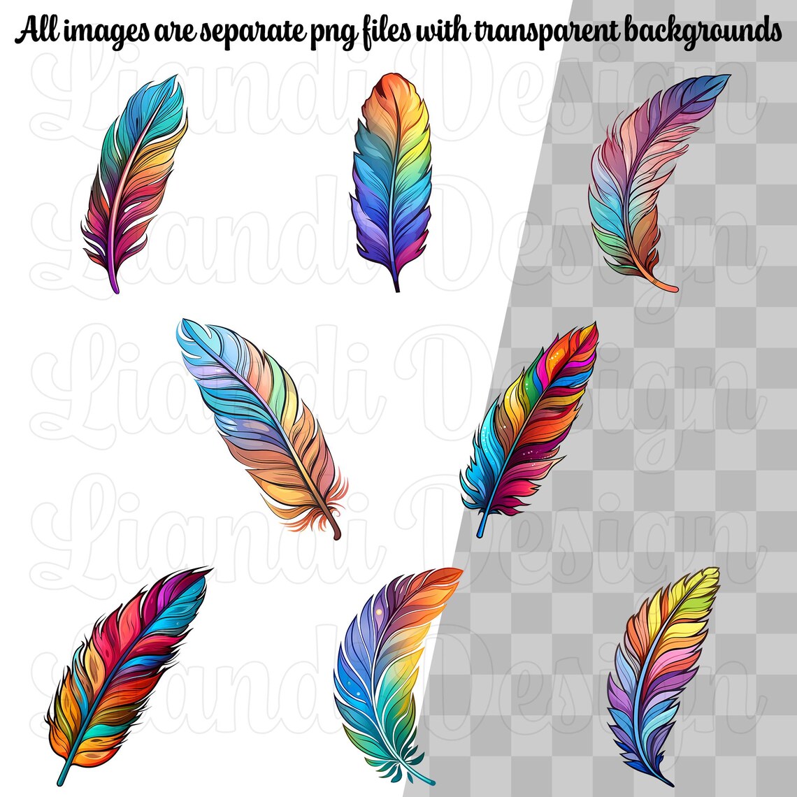 Colorful Feathers Clipart - 15 Beautiful Boho Style Feather Graphics ...
