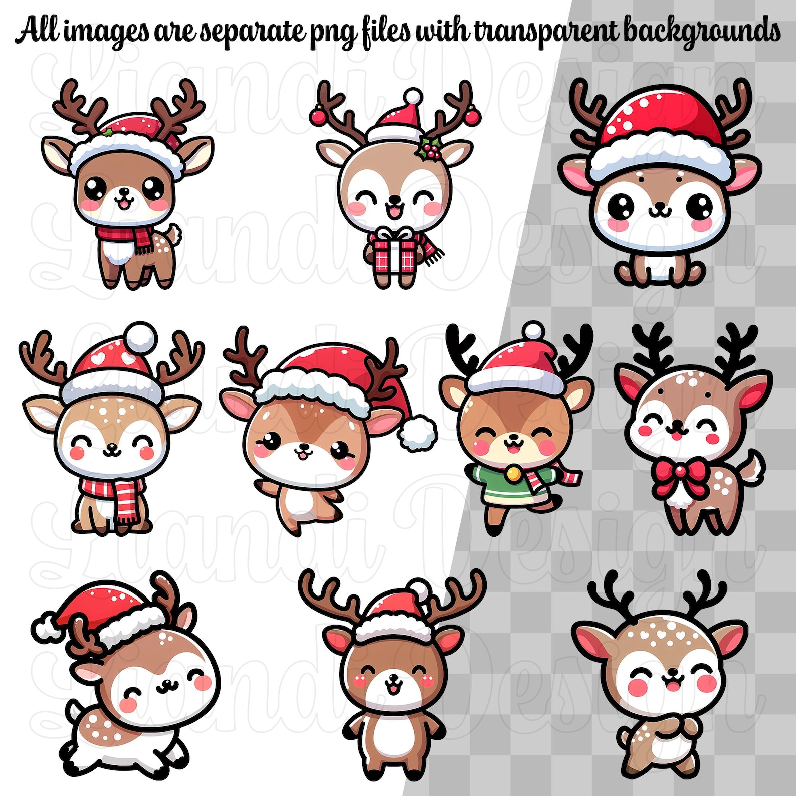 Kawaii Reindeer Clipart - 20 Cute and Happy Reindeer Graphics for DIY ...