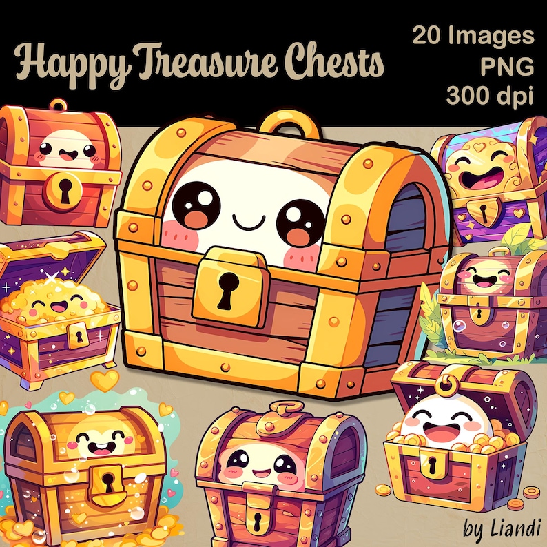 Kawaii Treasure Chests Clipart - 20 Cute and Colorful Treasure Trunk ...