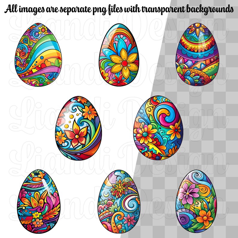Colorful Easter Eggs Clipart - 15 Trippy Easter Egg Graphics for DIY ...
