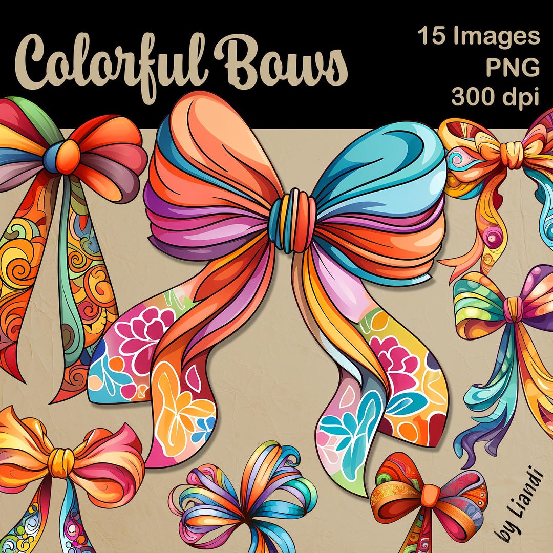 Colorful Bows Clipart - 15 Beautiful Tied Ribbon Graphics for DIY ...