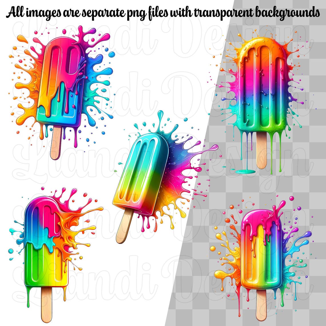 Rainbow Splash Popsicles Clipart - 10 Colorful Popsicle Paint Splashes ...