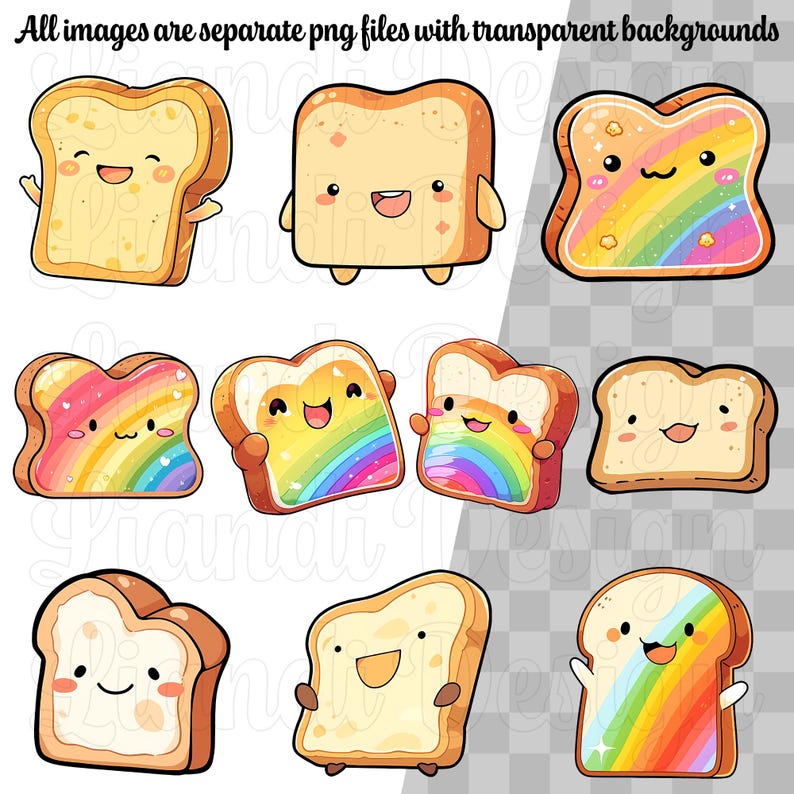 Kawaii Toast Clipart - 20 Cute and Colorful Bread Slice Graphics for ...