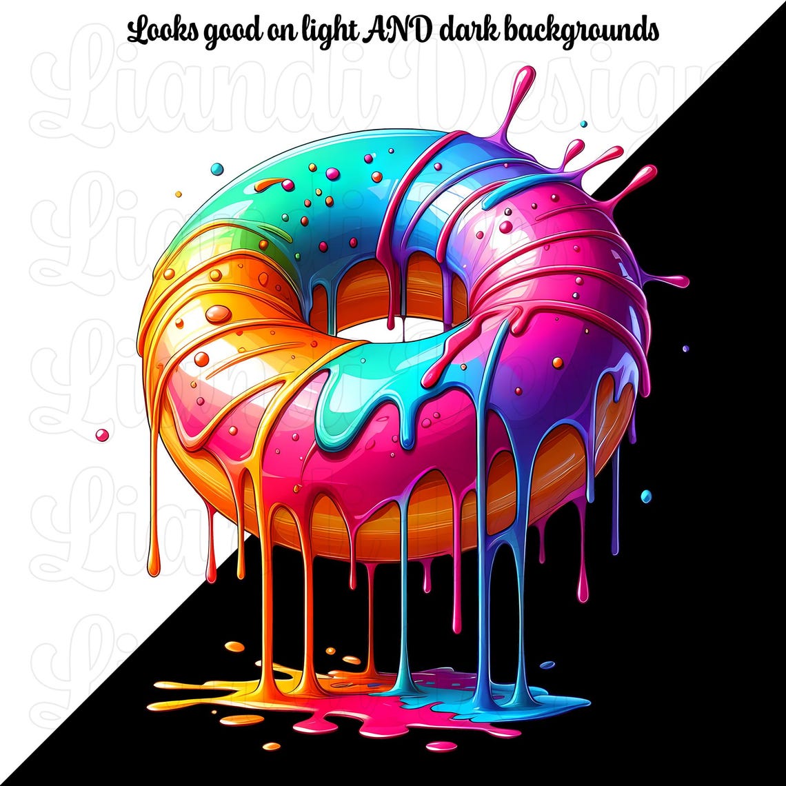 Dripping Rainbow Donuts Clipart - 10 Colorful Paint Splash Doughnuts ...