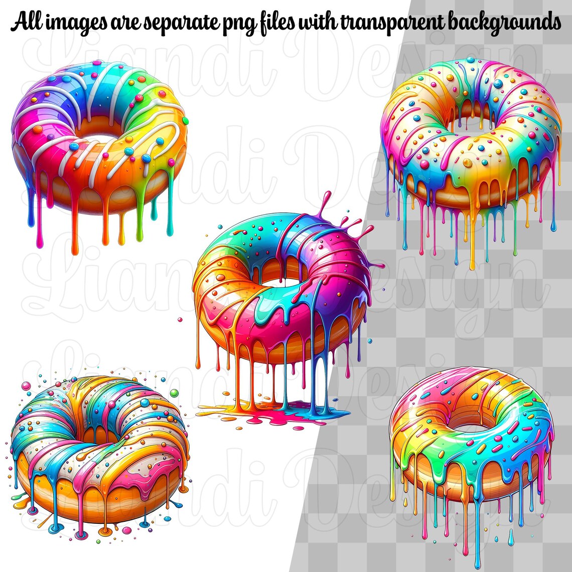 Dripping Rainbow Donuts Clipart - 10 Colorful Paint Splash Doughnuts ...