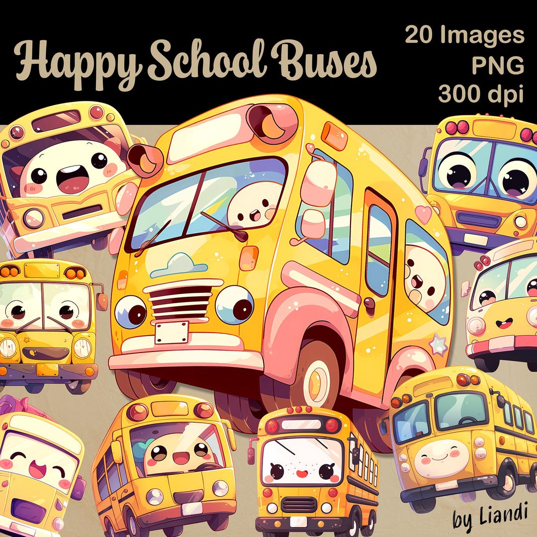 Kawaii School Buses Clipart - 20 Cute and Happy School Bus Graphics for ...