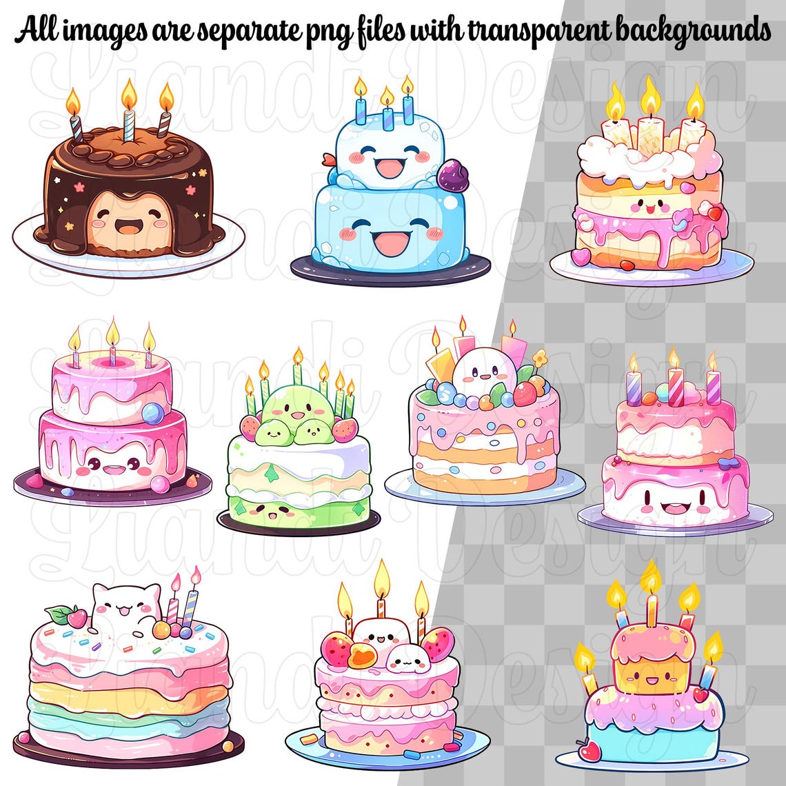Kawaii Birthday Cakes Clipart - 20 Cute and Colorful Birthday Cake ...