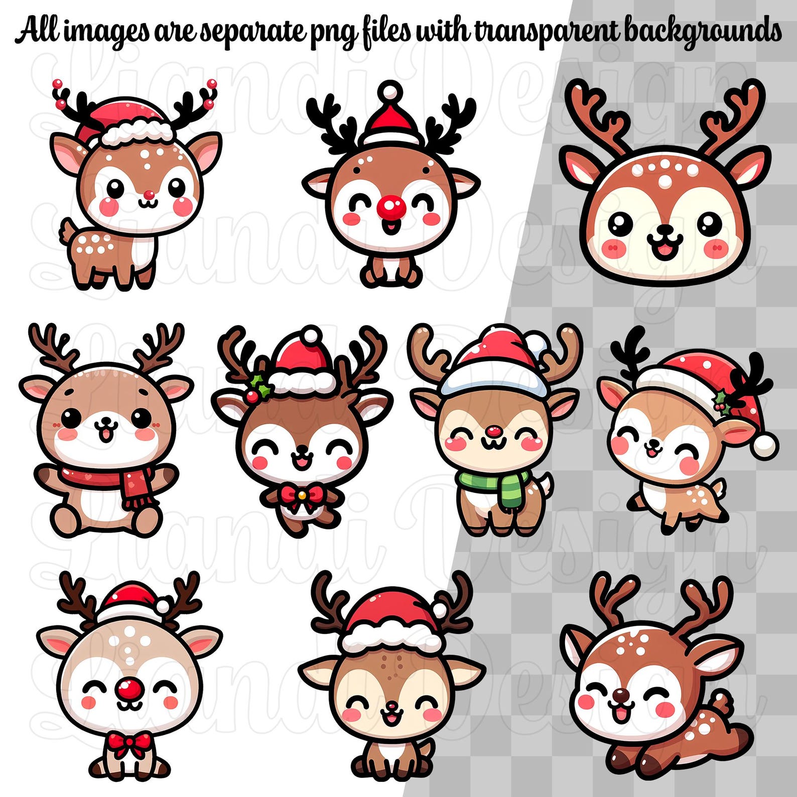 Kawaii Reindeer Clipart - 20 Cute and Happy Reindeer Graphics for DIY ...
