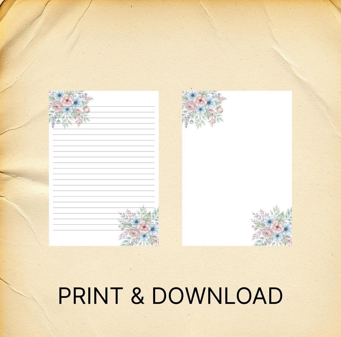 Printable Floral Stationery, 6 Floral Writing Paper, Digital Download ...