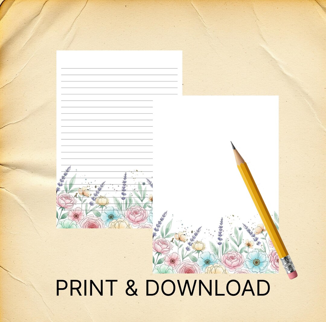 Printable Floral Stationery, 6 Floral Writing Paper, Digital Download ...