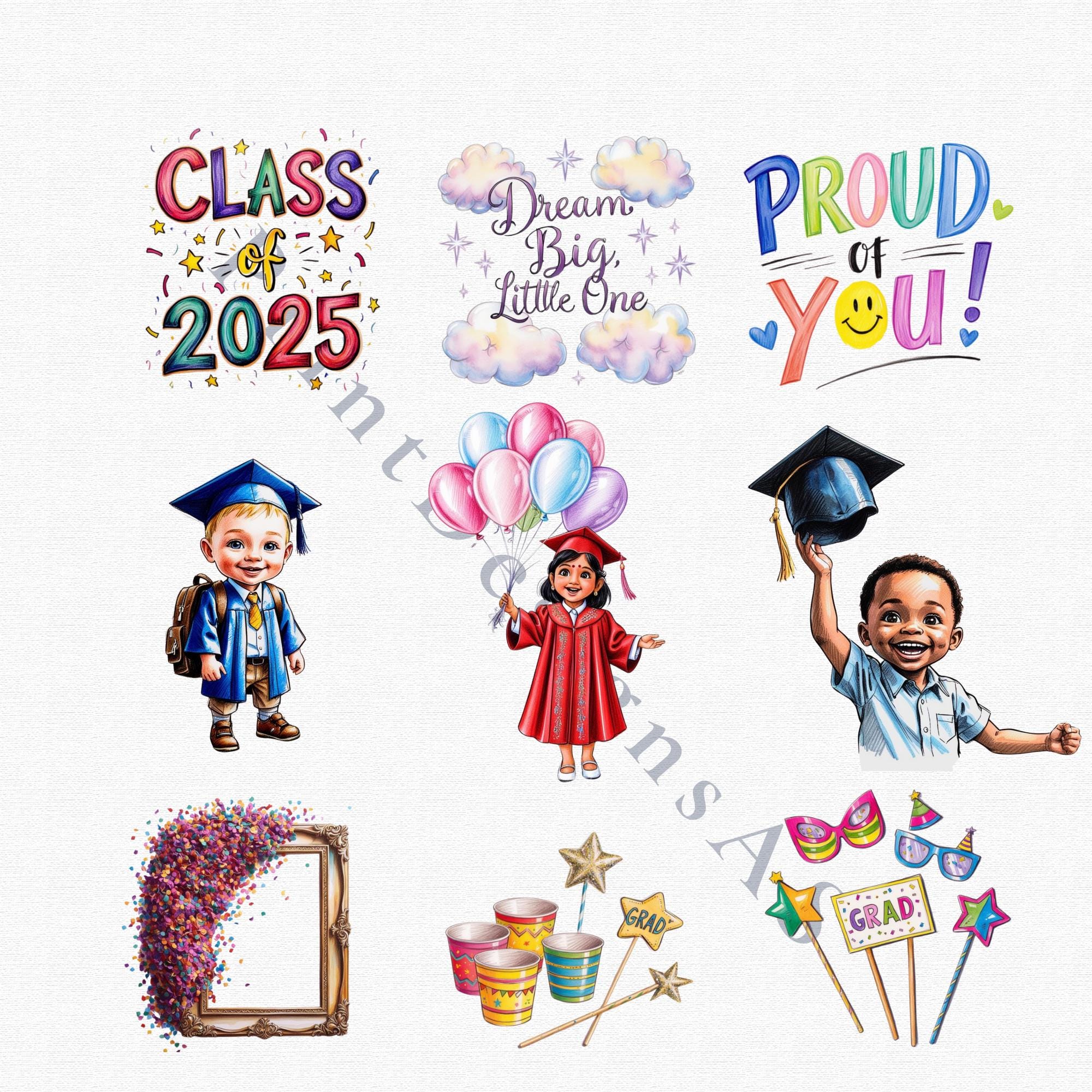 Preschool Graduation Clipart Bundle, Graduation Kids PNG, Class of 2025 ...
