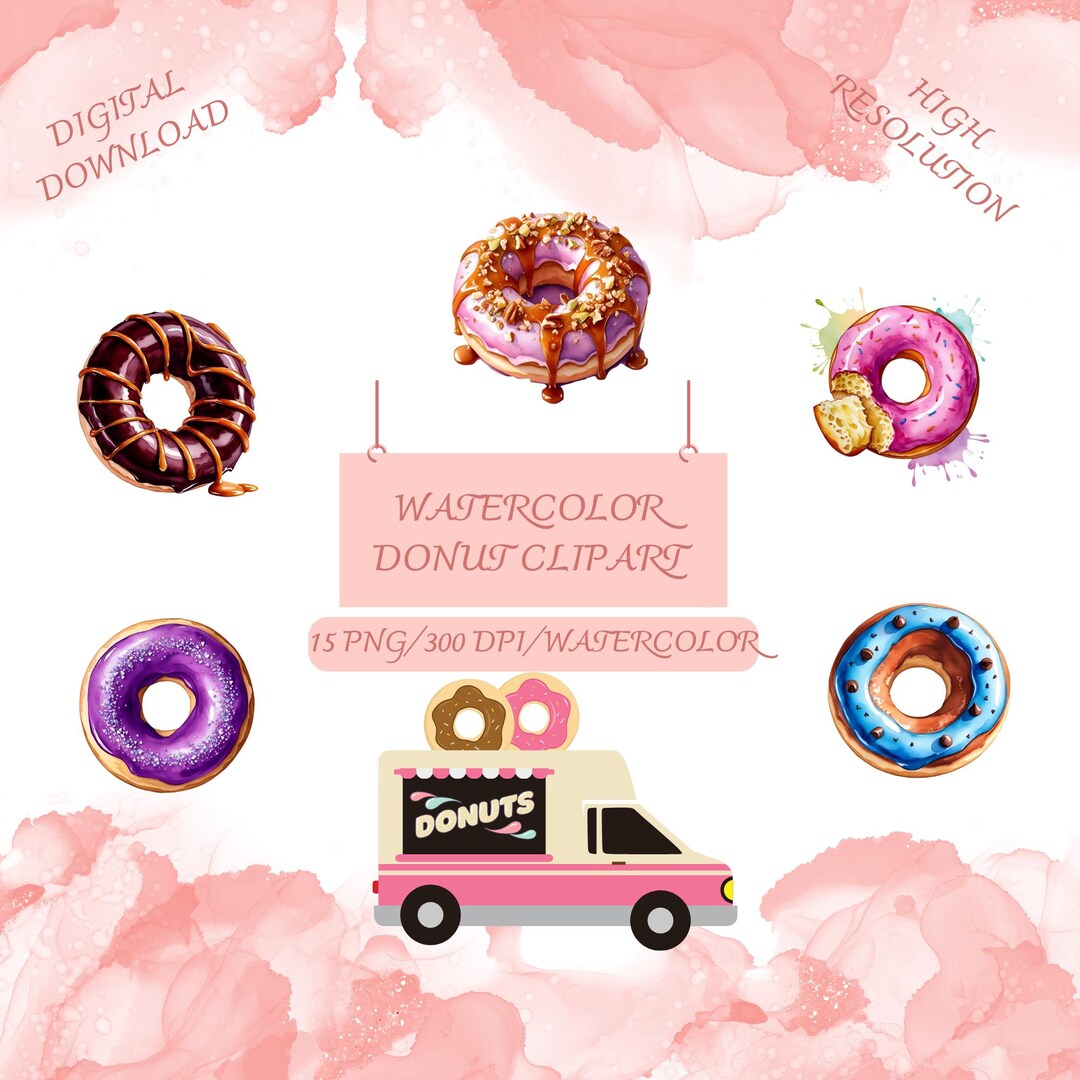 Watercolor Donut Clipart Set: PNG & SVG, Party Decor (digital Download ...