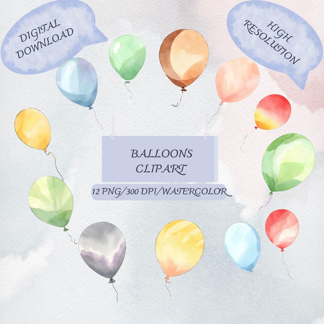 Colorful Watercolor Balloon Clipart Bundle ,party Balloons, Celebration ...