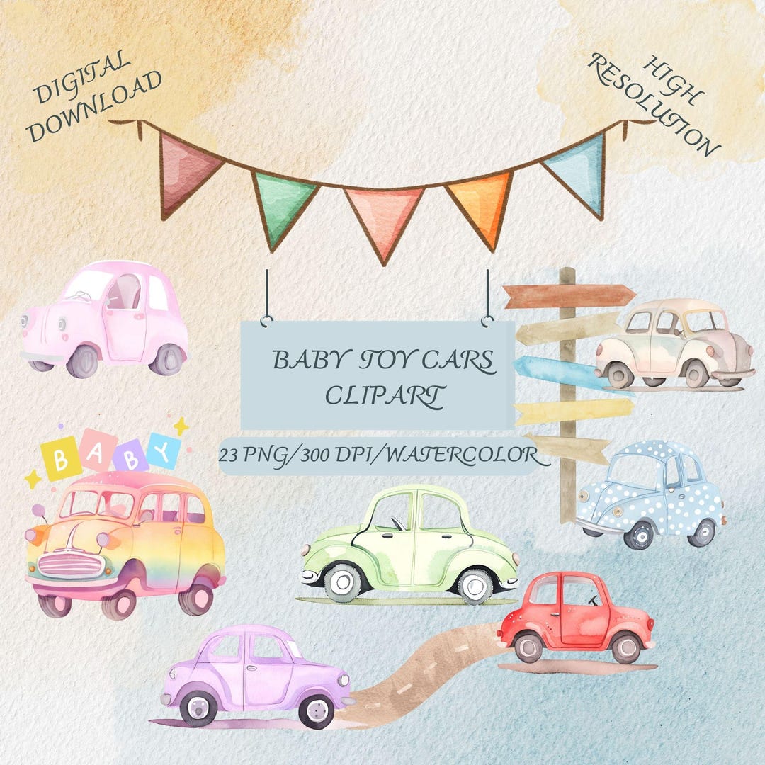 Watercolor Car Clipart Bundle PNG, Cute Red Car Illustration, Boho Baby ...