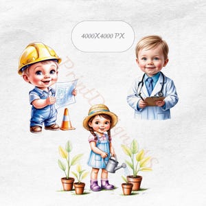 Watercolor Kids Careers Clipart Bundle, Firefighter,teacher PNG, Career ...