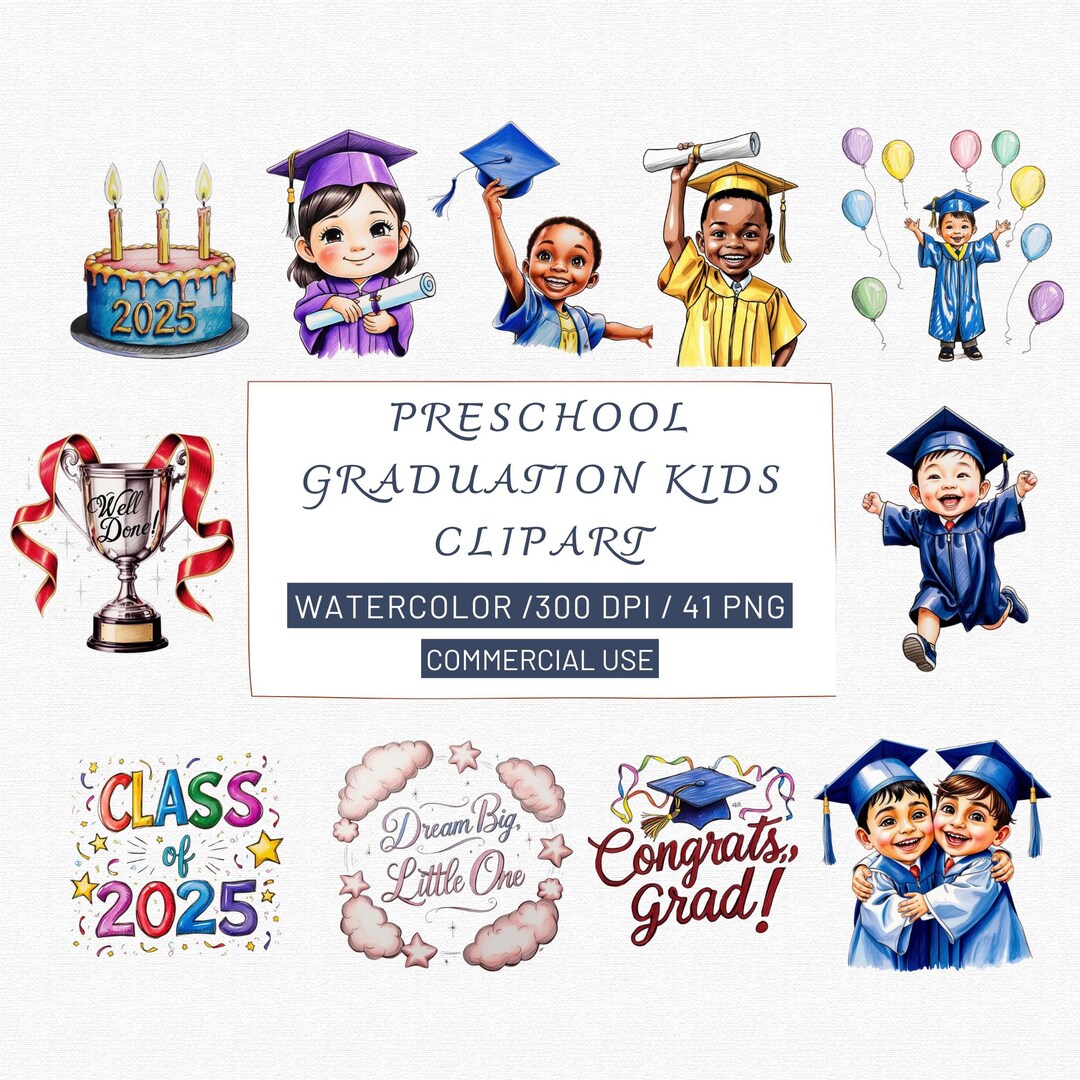 Preschool Graduation Clipart Bundle, Graduation Kids PNG, Class of 2025 ...