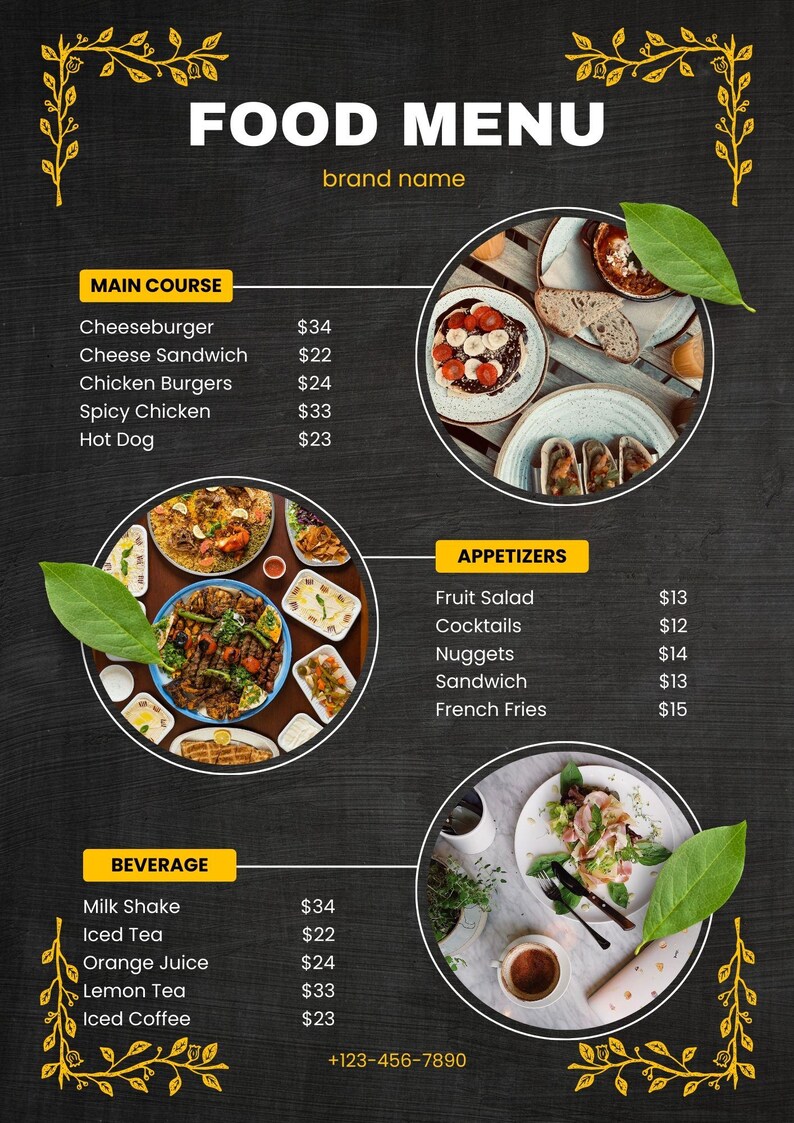 Editable Food Menu Template | Printable Restaurant Menu Canva | Modern ...