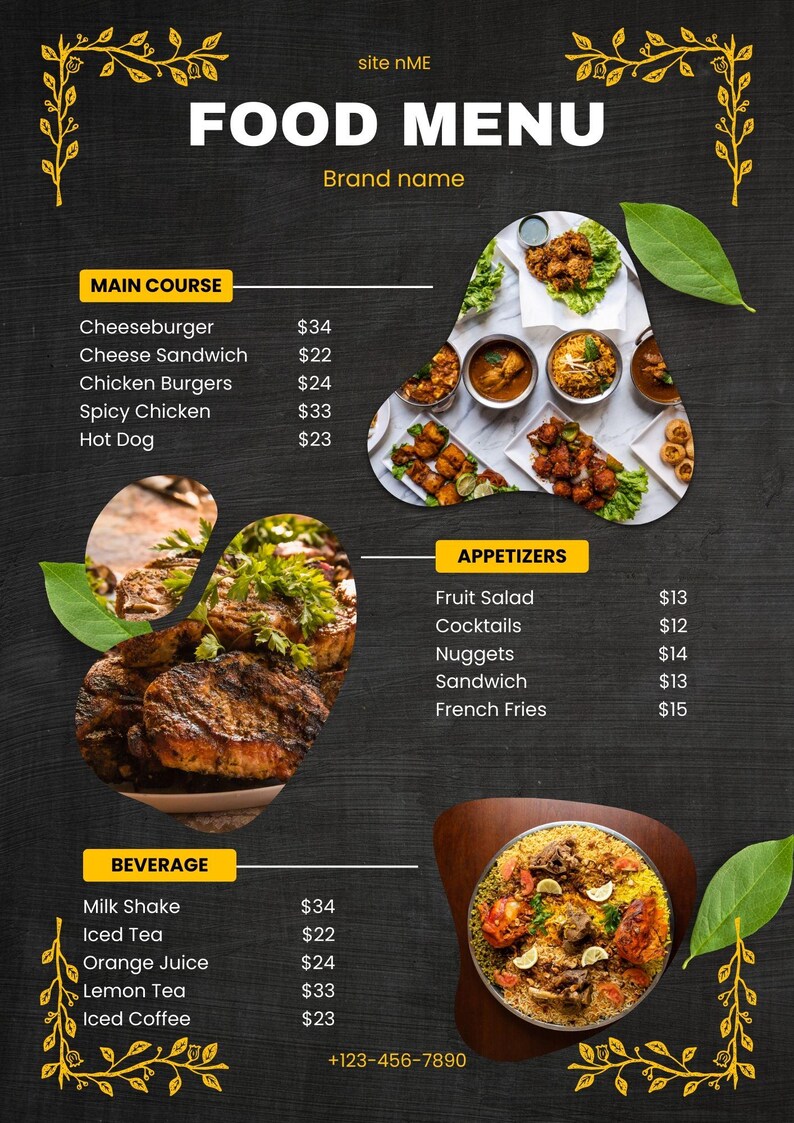 Editable Food Menu Template | Printable Restaurant Menu Canva | Modern ...