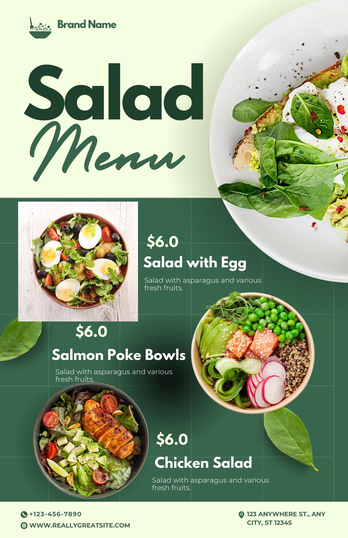 Editable Salad Menu Template: Modern Restaurant Printables (instant ...
