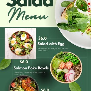 Editable Salad Menu Template: Modern Restaurant Printables (instant ...