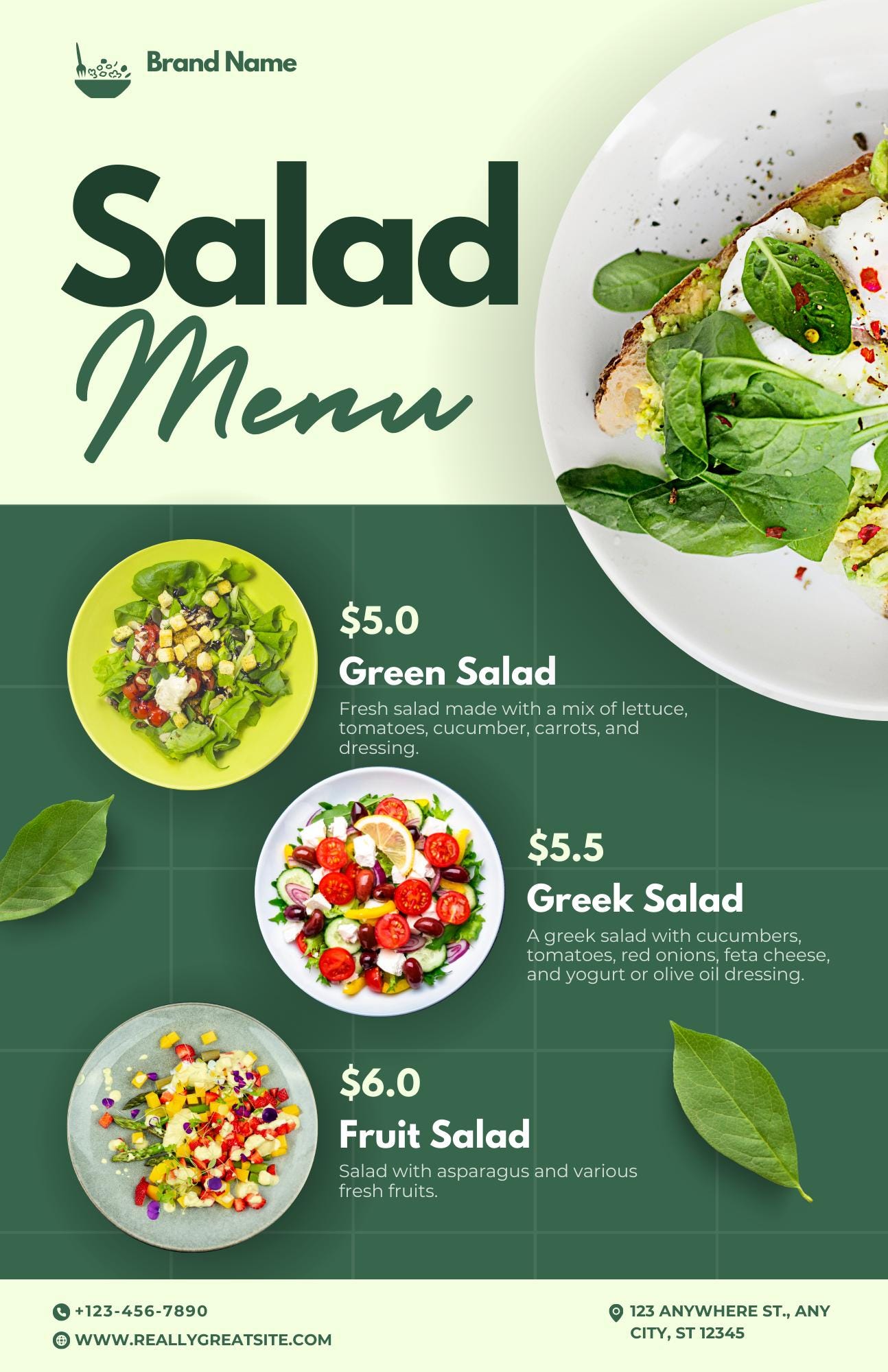 Editable Salad Menu Template: Modern Restaurant Printables (instant ...