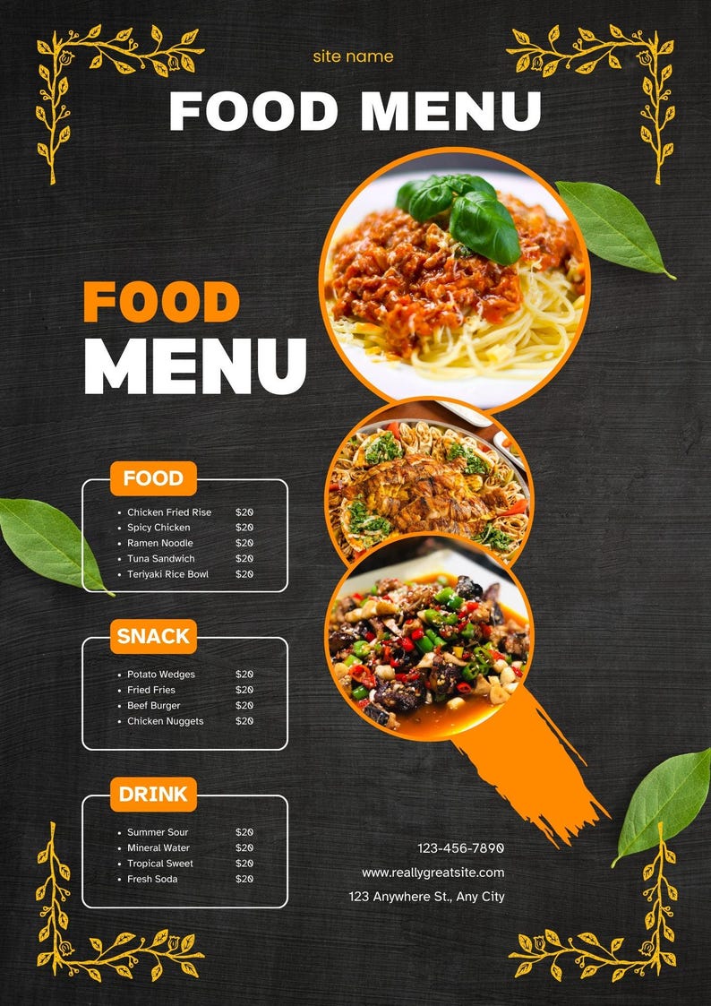 Editable Food Menu Template | Printable Restaurant Menu Canva | Modern ...