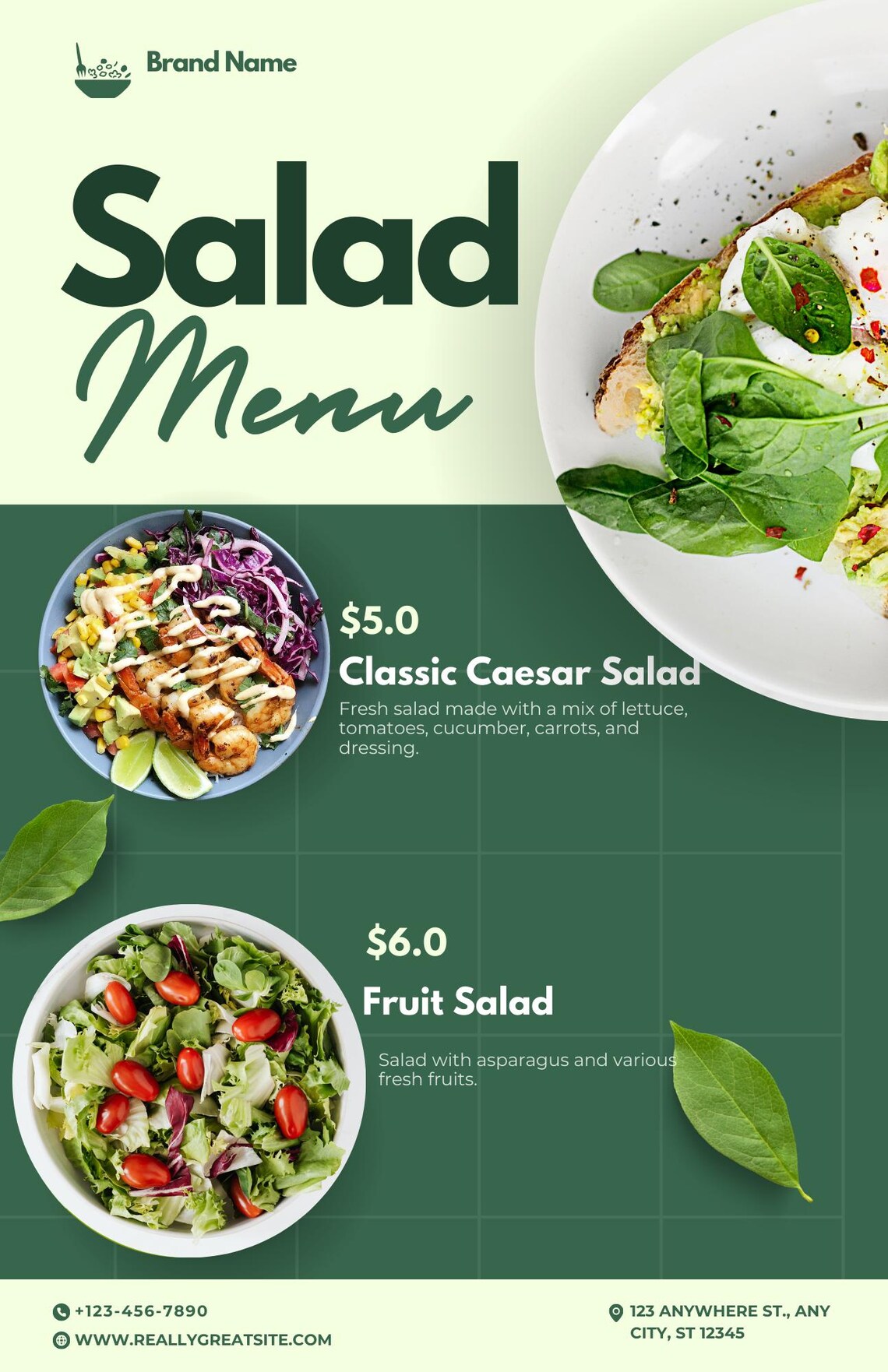 Editable Salad Menu Template: Modern Restaurant Printables (instant ...