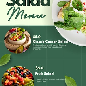 Editable Salad Menu Template: Modern Restaurant Printables (instant ...