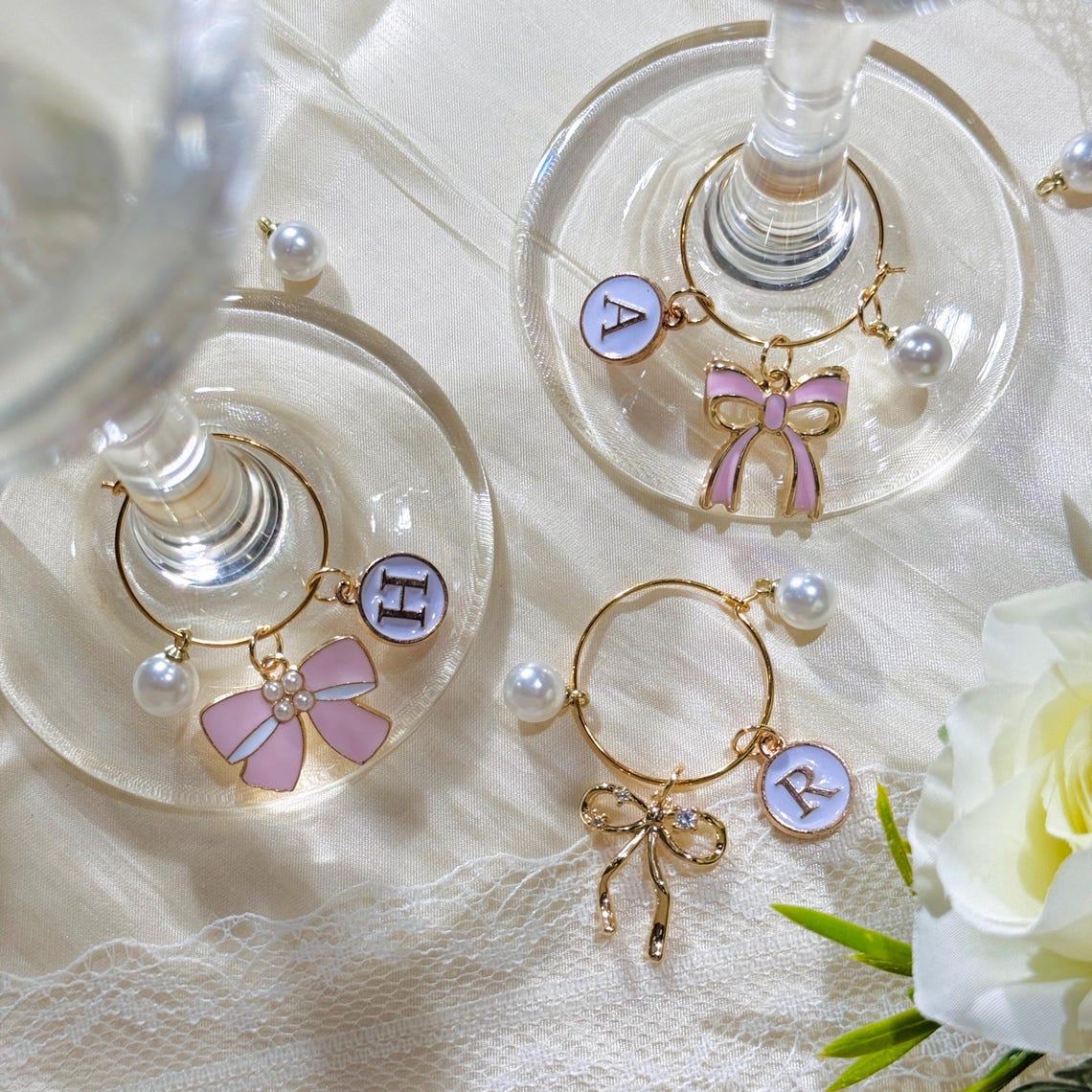 Personalized Wine Glass Charms, Custom Initial Wine Charm Gifts, Pearl ...