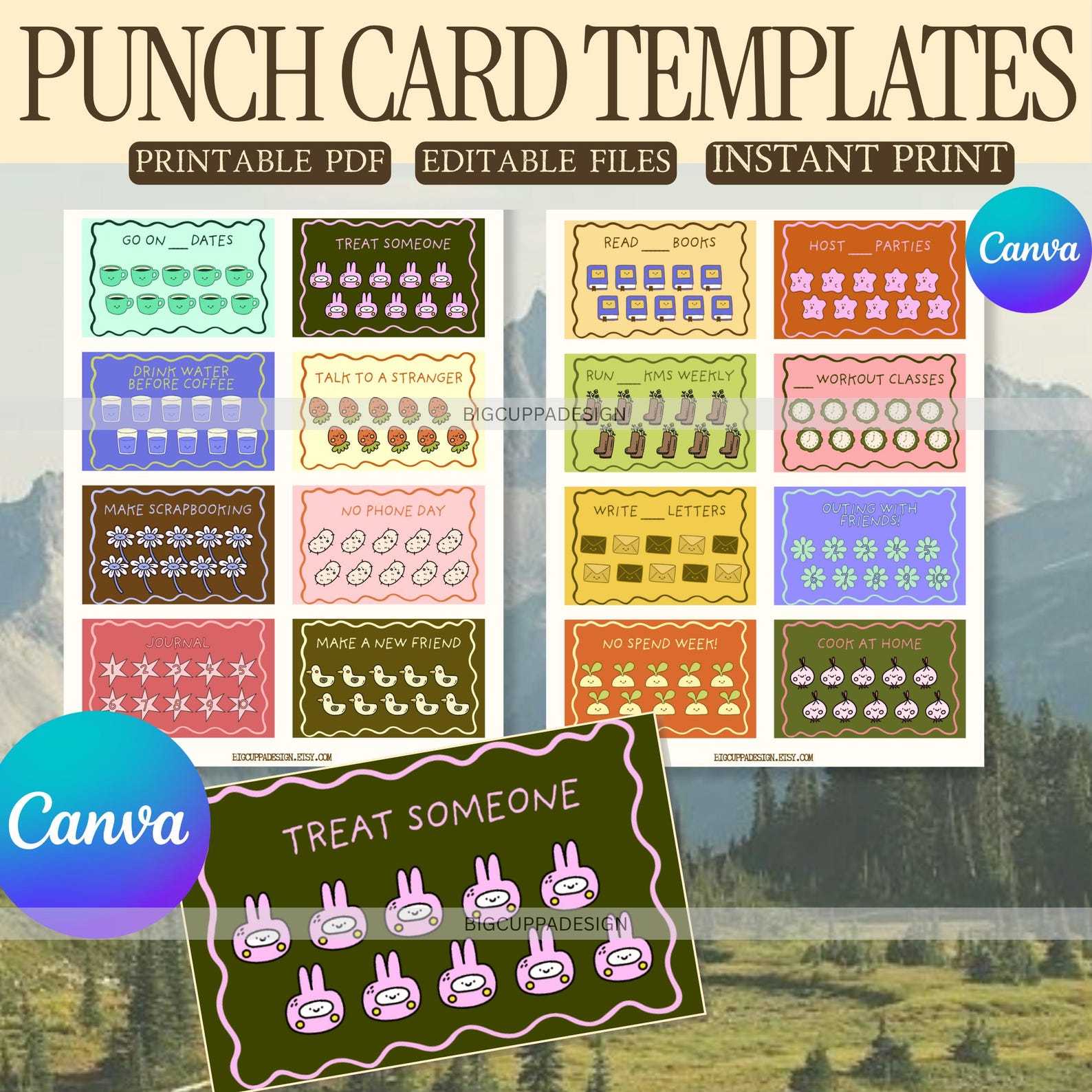 2026 Punch Card Digital Printable, Editable Canva Template New Year ...