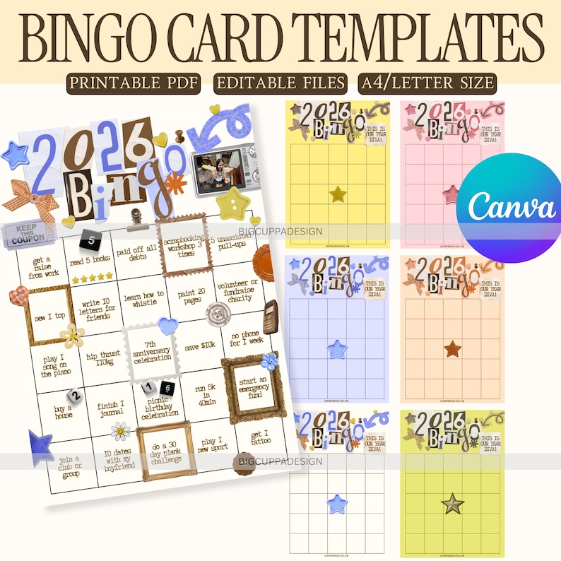 2026 Goal Bingo Card Printable, Editable Canva Template New Year Goal ...