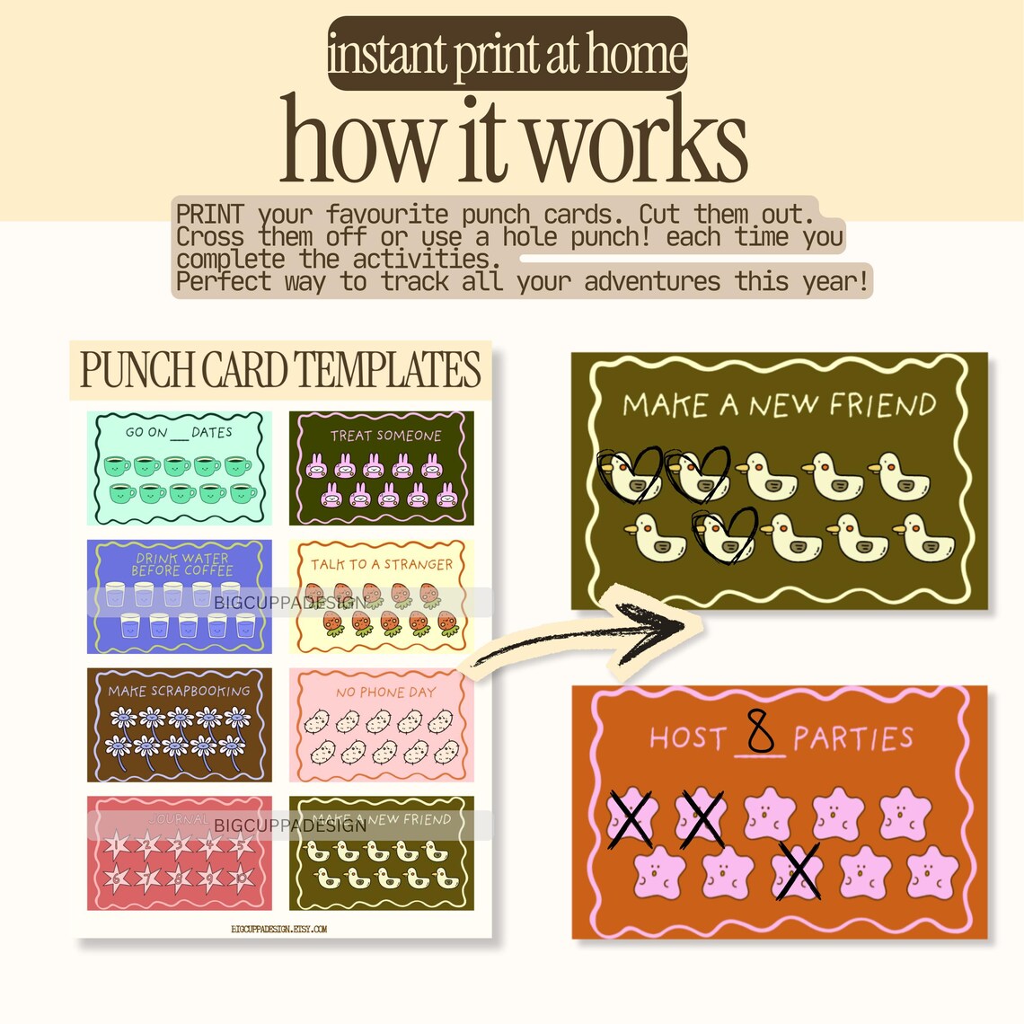 2026 Punch Card Digital Printable, Editable Canva Template New Year ...