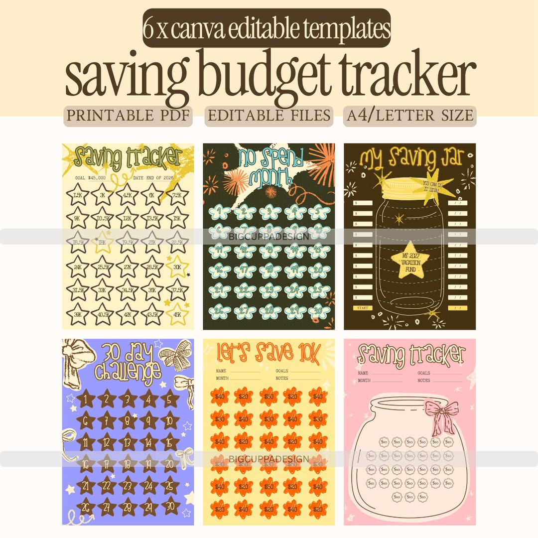 Trendy Design Budget Tracker Canva Templates, Money Saving Tracker ...