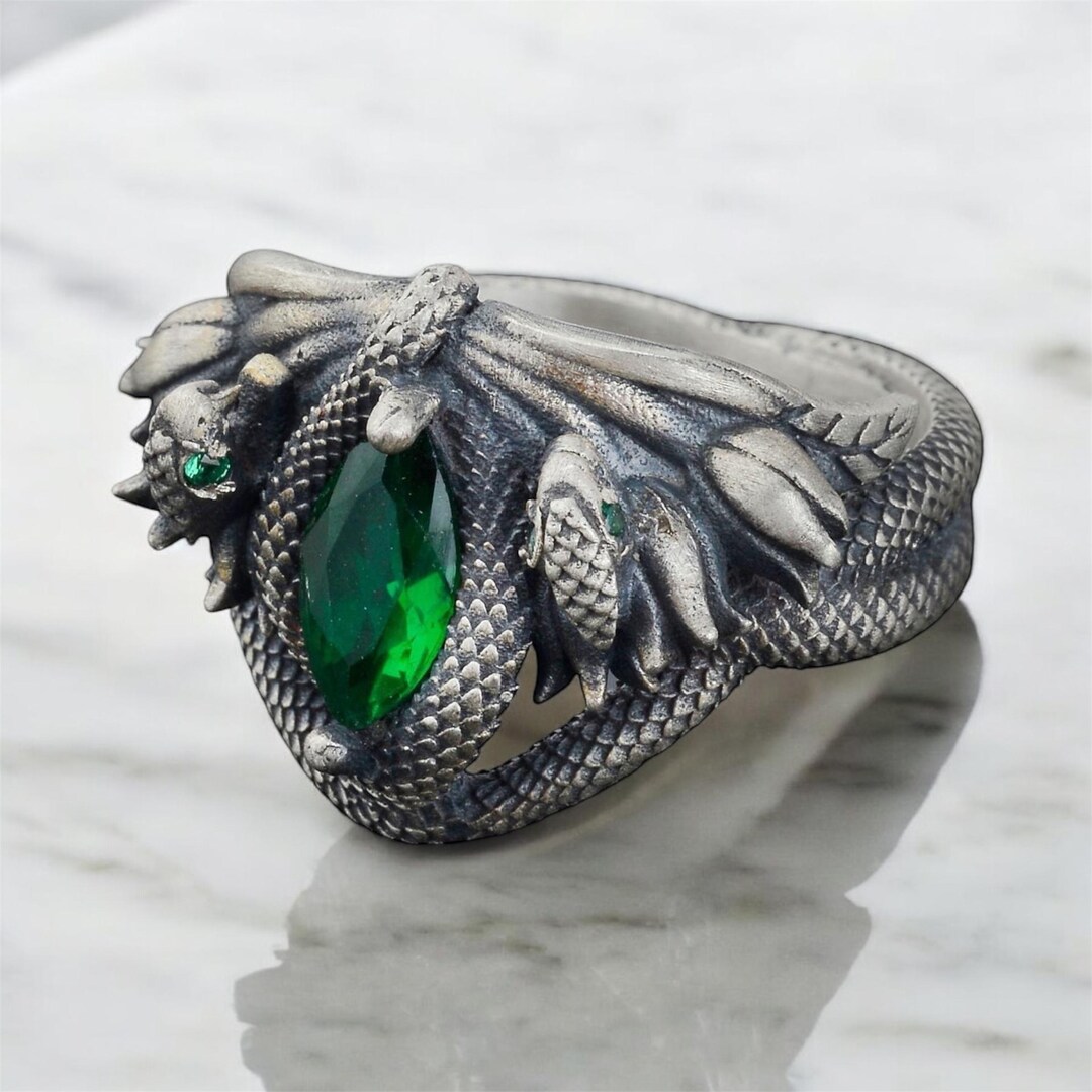 Dragon Eyes With Stone Ring, Two Snakes Men Ring, Goth Snake Jewelry ...